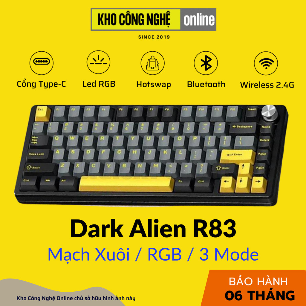 Bàn Phím Cơ Dark Alien R83 RGB Mạch Xuôi kết nối 3 chế độ (Nhôm CNC ...