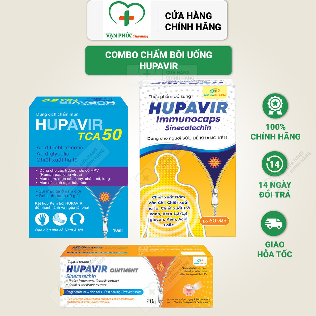 Combo Hupavir Chấm Bôi Uống (Hupavir TCA, Hupavir Ointment, Hupavir ...