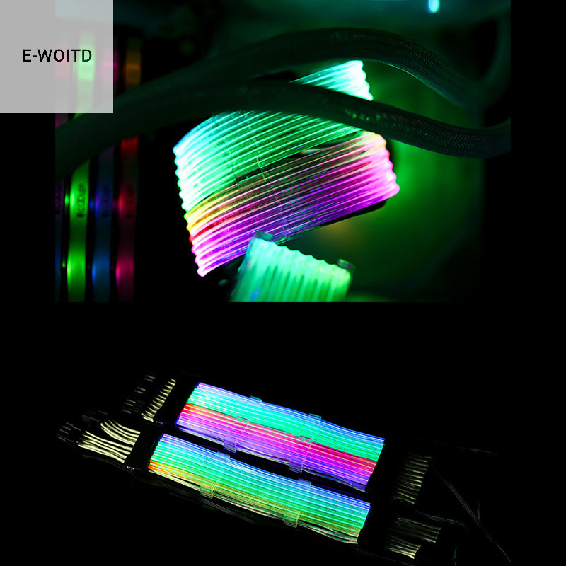 E-woitd Máy tính ARGB Sync PSU Bộ cáp nối dài nguồn phát sáng ATX 24Pin ...