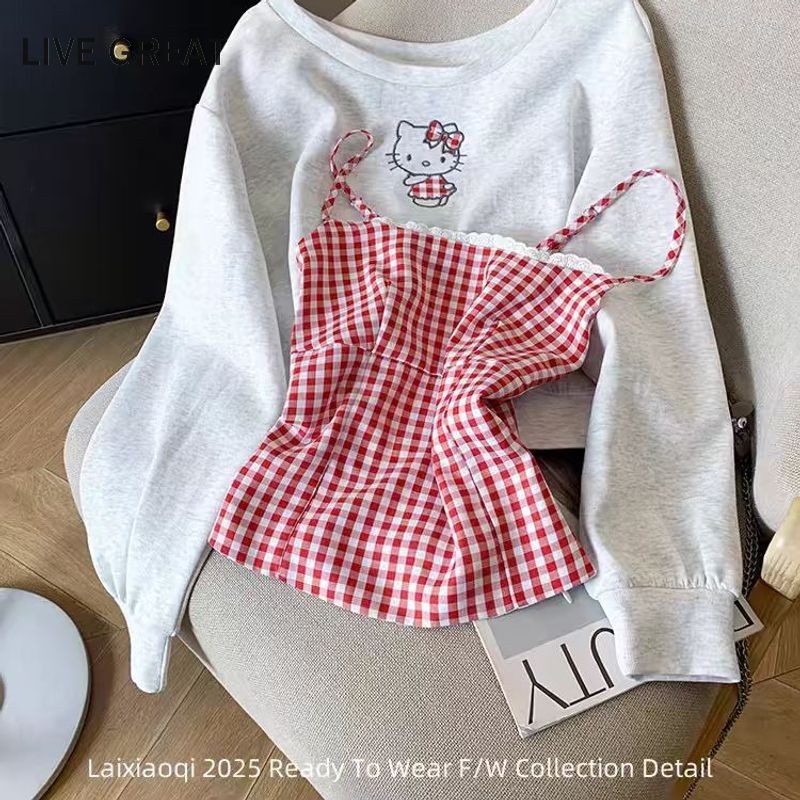 Live GREA Áo len Hello Kitty dễ thương dành cho nữ Dây đeo hai mảnh kẻ sọc | Shopee Việt Nam