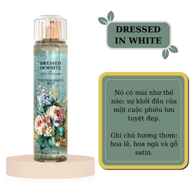 TESTER DRESSED IN WHITE - Xịt thơm Body Mist Bath and Body Works USA ...