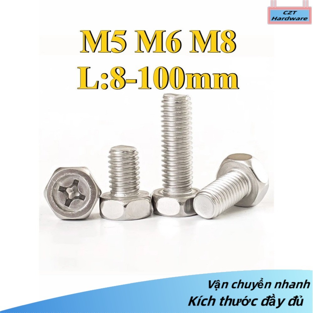 Bulong lục giác ngoài inox 304, ốc inox lục giác ngoài M5 / M6 / M8 * L8-100mm (DM-CZT1 ...