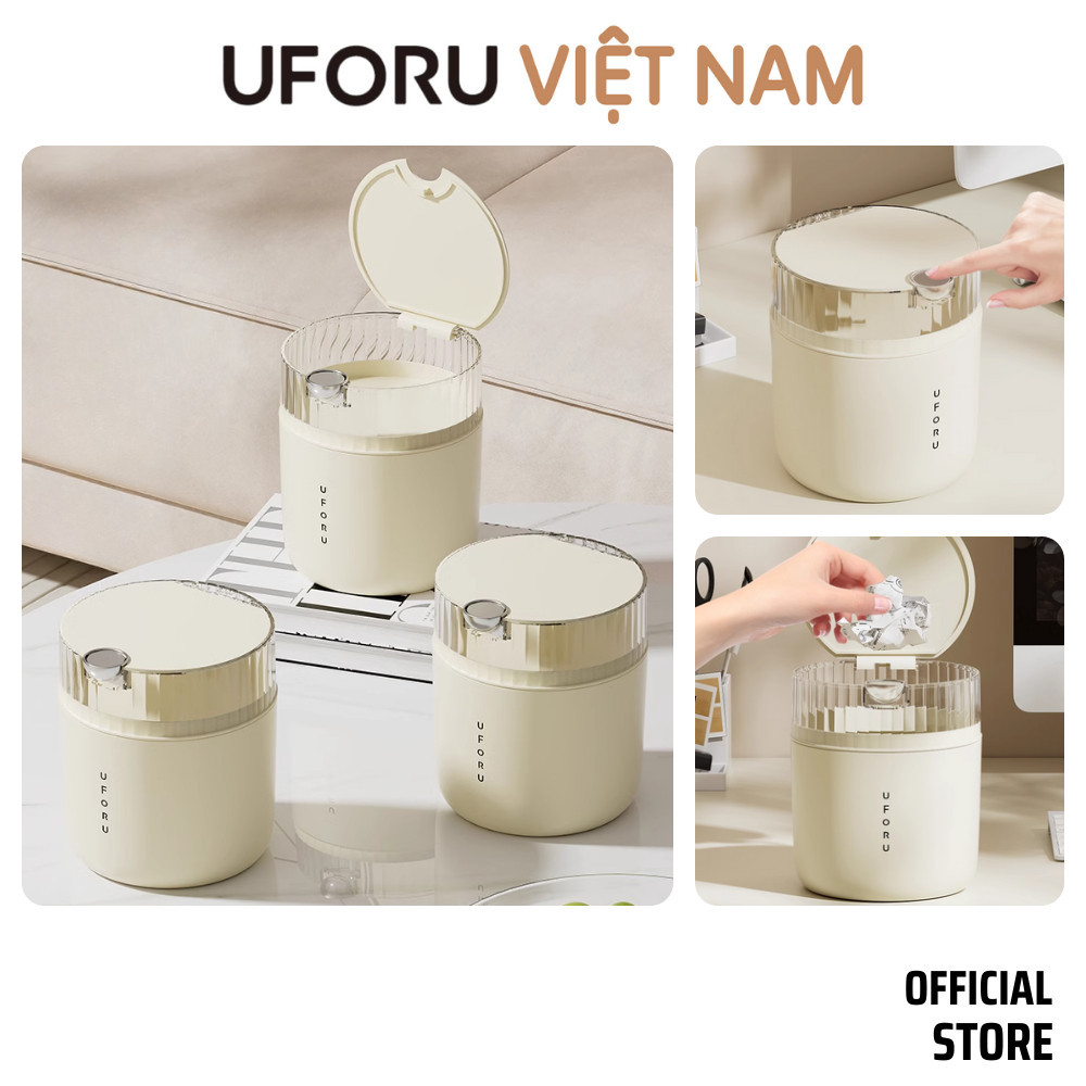 Thùng rác để bàn UFORU viền trong sang trọng thế hệ mới tặng kèm cuộn ...