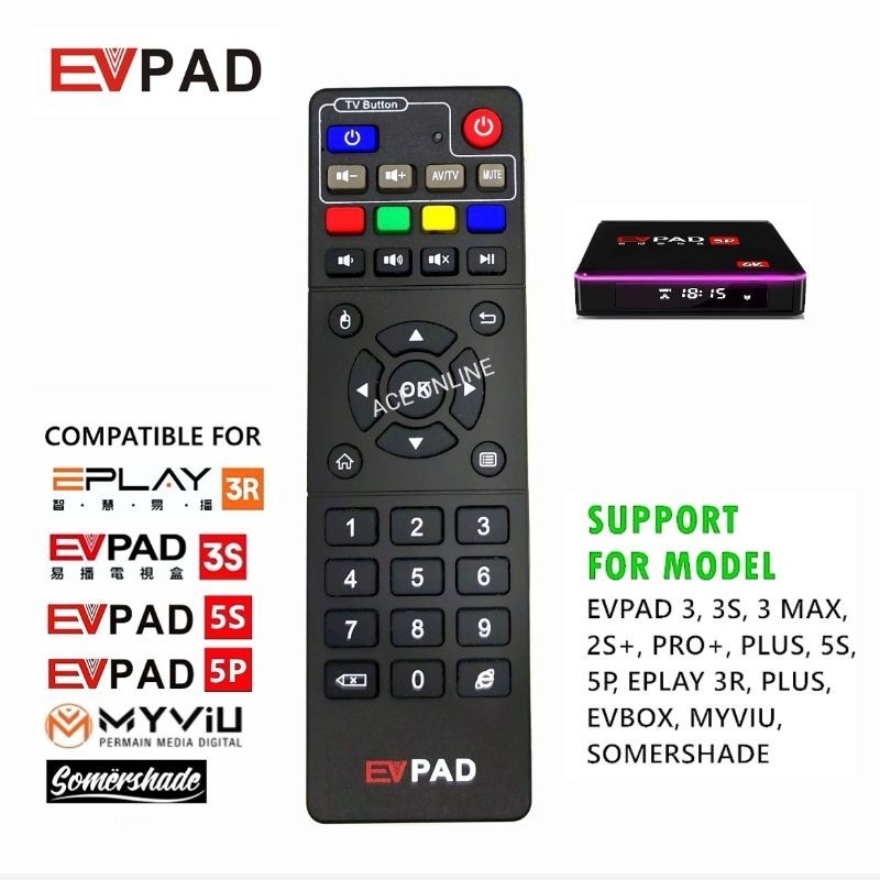 Điều khiển từ xa TV EVPAD Tương thích với máy nghe nhạc TV somershade ...