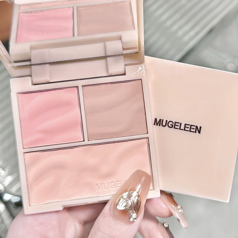 MUGE LEEN Má hồng ba màu phấn highlight hồng đào độ bão hòa thấp má ...