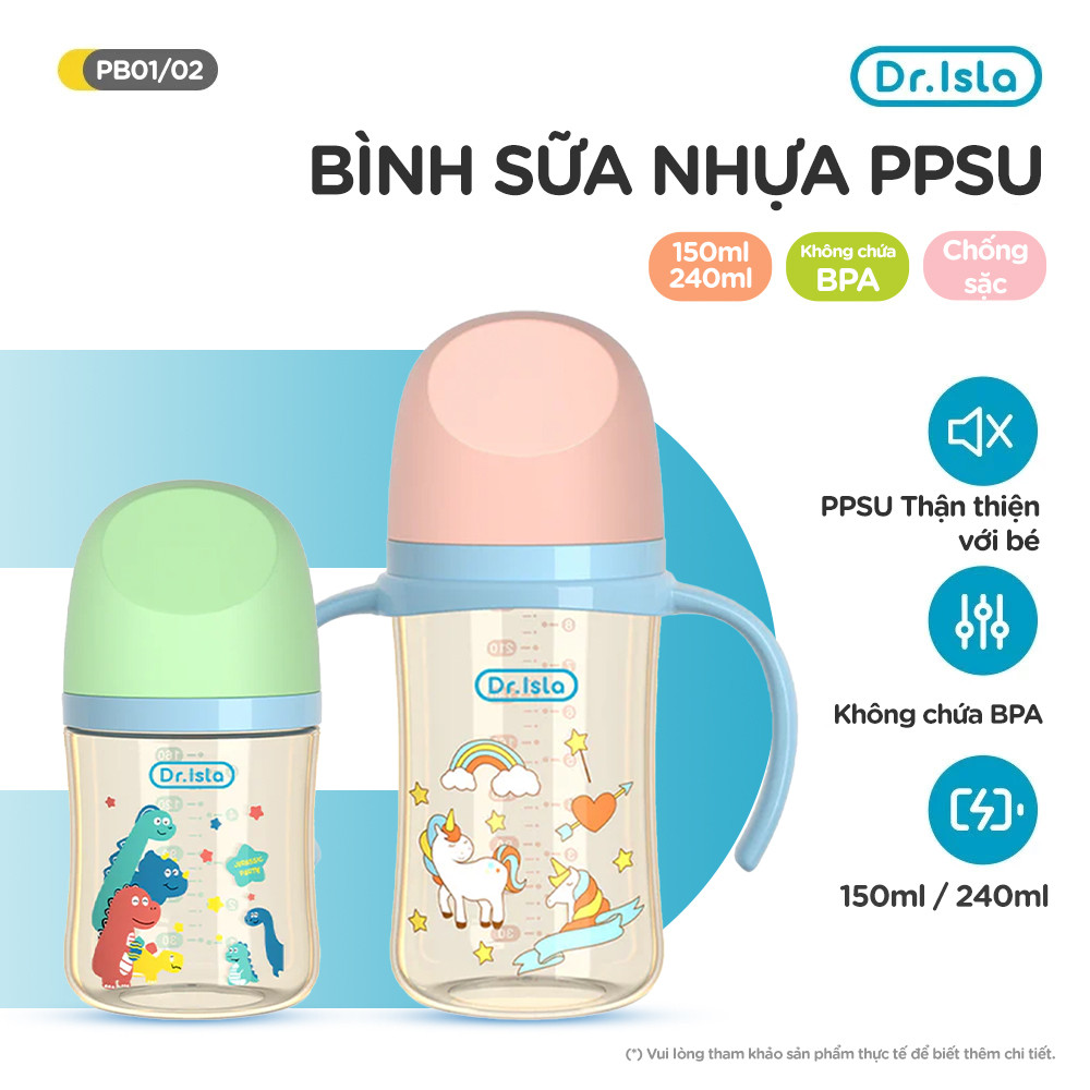 Dr.isla - Bình Sữa PPSU Ty Siêu Mềm Tự Nhiên 150ml, 260ml Cho Bé Từ Sơ Sinh PB01 | Shopee Việt Nam