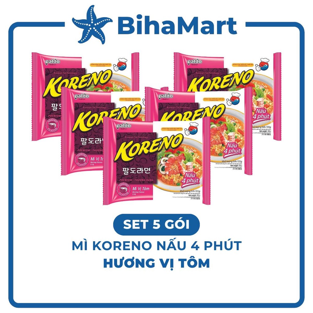 [SET 5 GÓI] - PALDO - Mì nấu Koreno hương vị Tôm, Mì Koreno tôm, Mì tôm ...