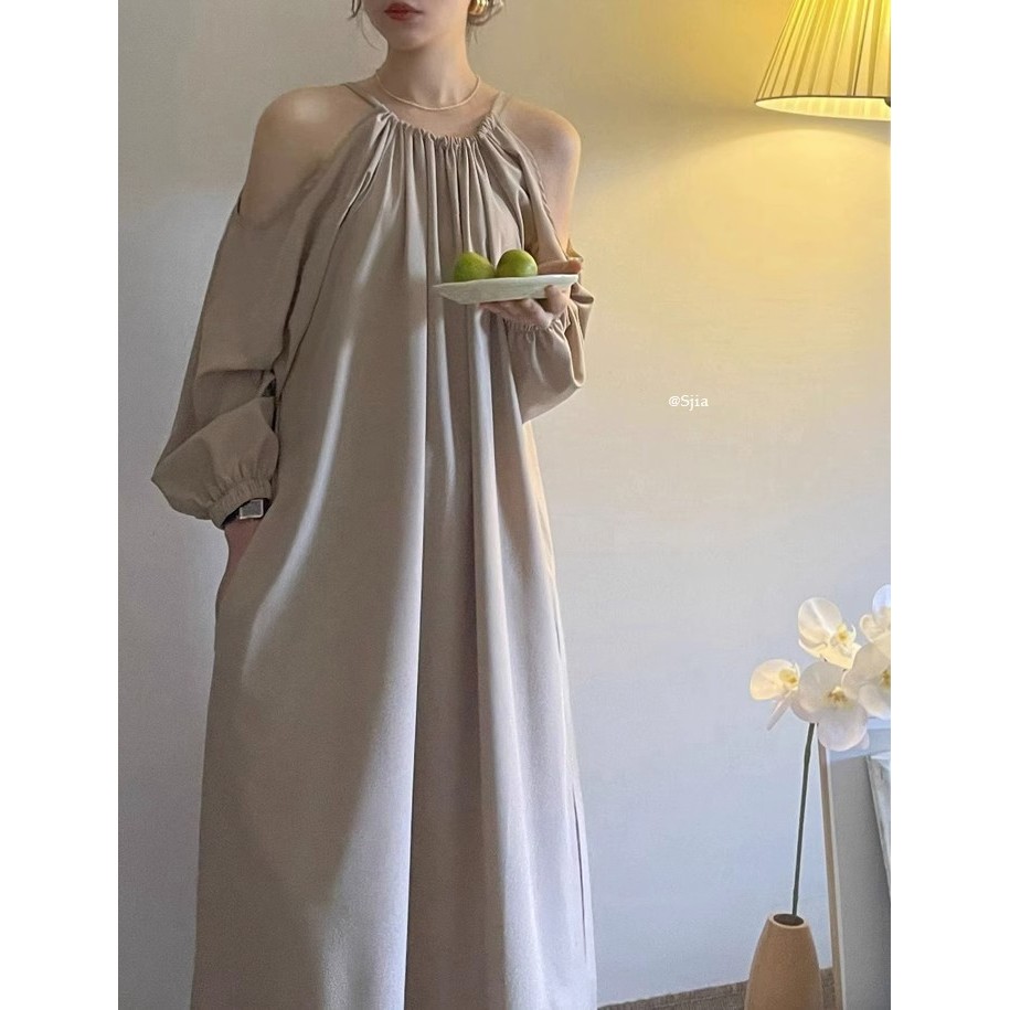 Chuxu Nữ Hàn Quốc Dây Rút lệch Vai Dài Tay Giảm Béo Váy Dài Thanh Lịch ...