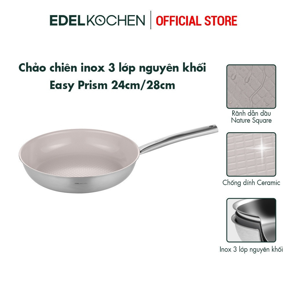 Chảo chiên inox 3 lớp nguyên khối, chống dính ceramic Edelkochen Easy ...
