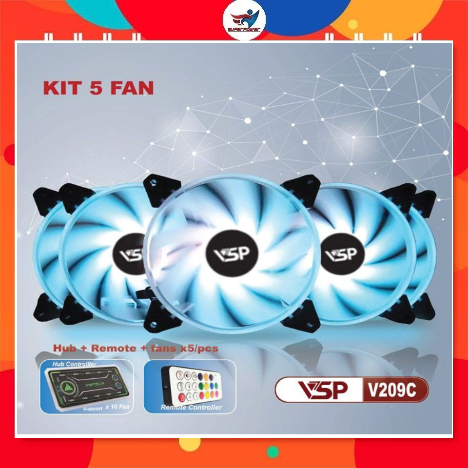 Bộ Kit 5 Fan Case VSP V209C LED RGB (1 hup/ 1 remote/ 5c Fan) | Shopee ...