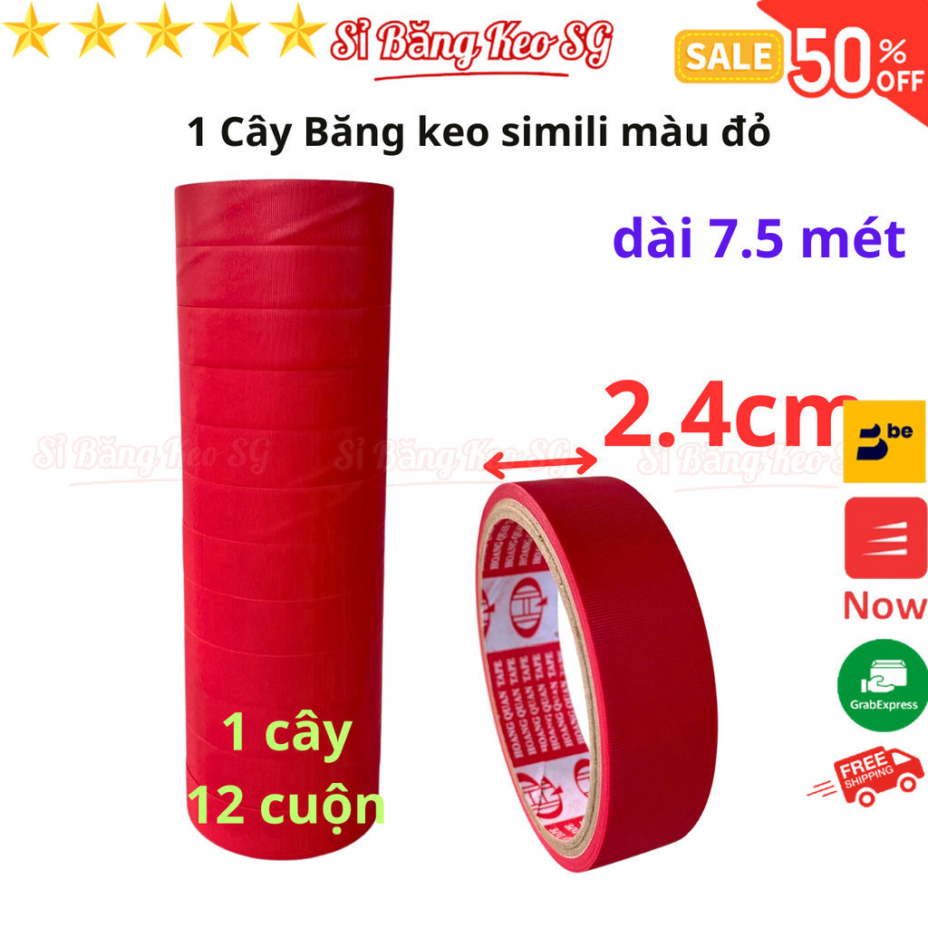 SKU255 - Băng keo simili màu đỏ, rộng 2.4cm, dài 7.5 mét, lõi giấy 3mm ...