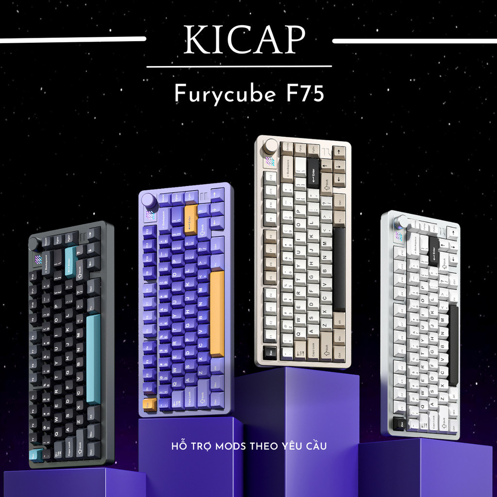 Bàn phím cơ Furycube F75 Ultra - Khung nhôm CNC núm xoay cao cấp 3 chế ...