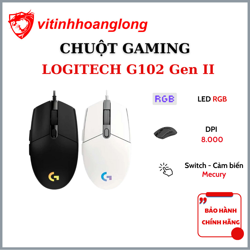Chuột Gaming Logitech G102 Lightsync Black/White - Tùy chỉnh RGB, 6 nút lập trình, nhẹ, 8000 DPI ...