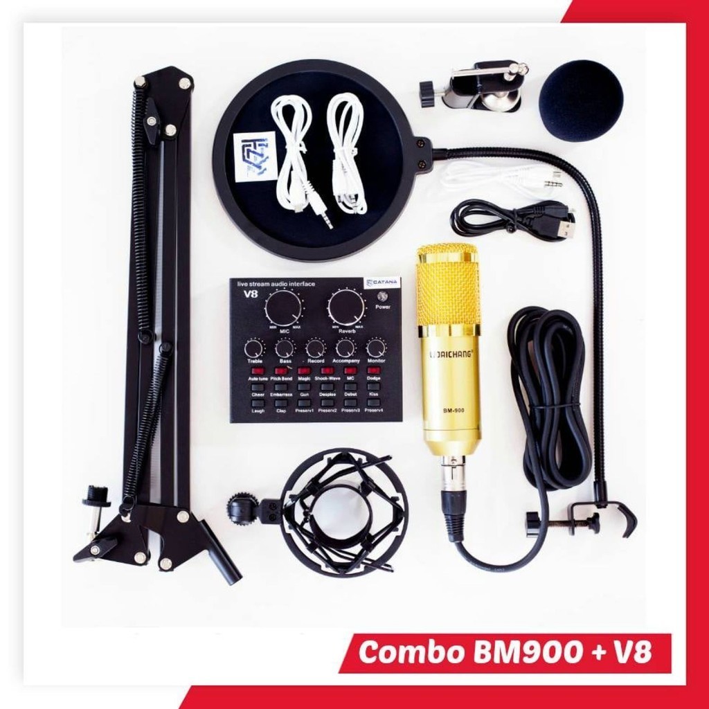 Combo Bộ Thu Âm Miccro Bm 900+V8 Live Stream Chuyên Nghiệp, Với 12 Hiệu ...