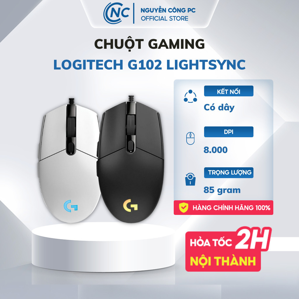 Chuột gaming Logitech G102 Gen 2 Lightsync Black/White (App chỉnh led RGB, 6 nút lập trình) - BH ...