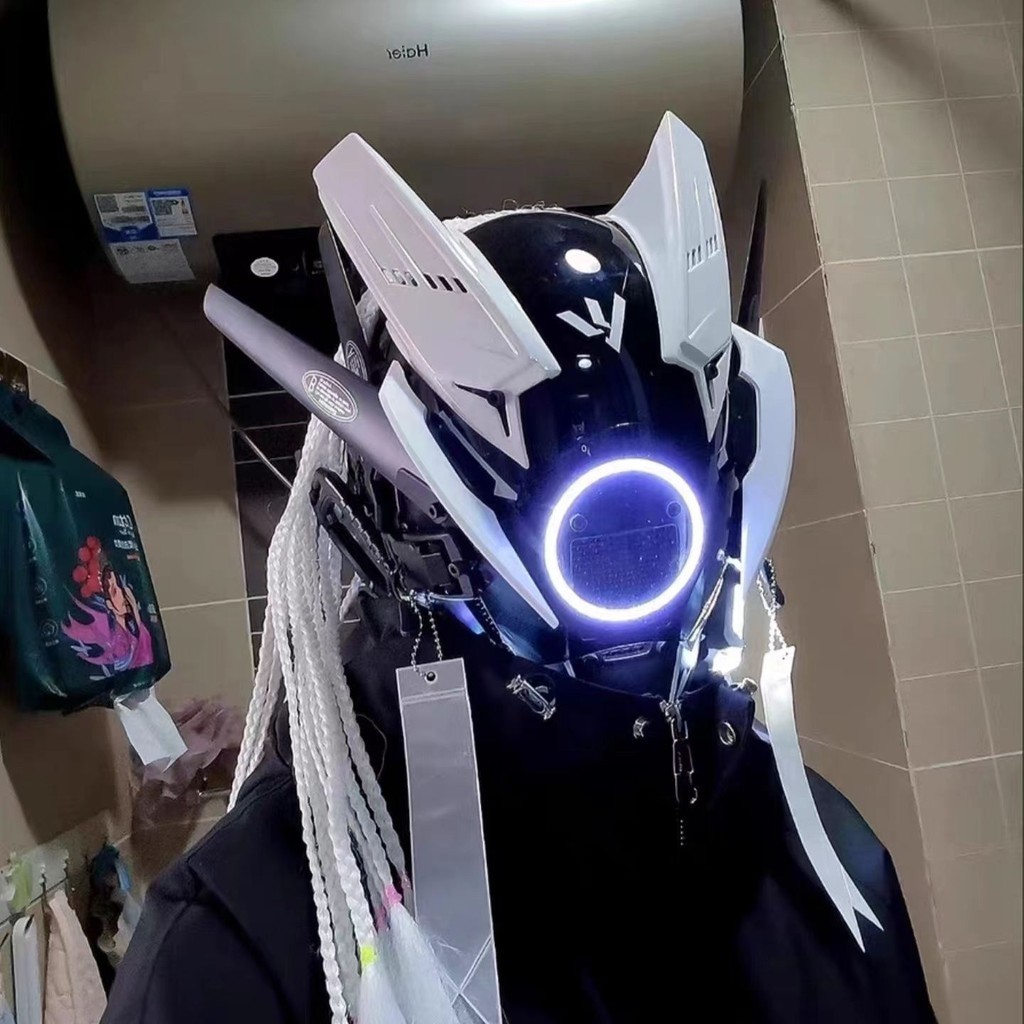 Mặt nạ Cyberpunk Mặt nạ có thể sạc lại cos Cool Mecha Unisex Đạo cụ Mũ bảo hiểm hiệp sĩ độc đáo ...