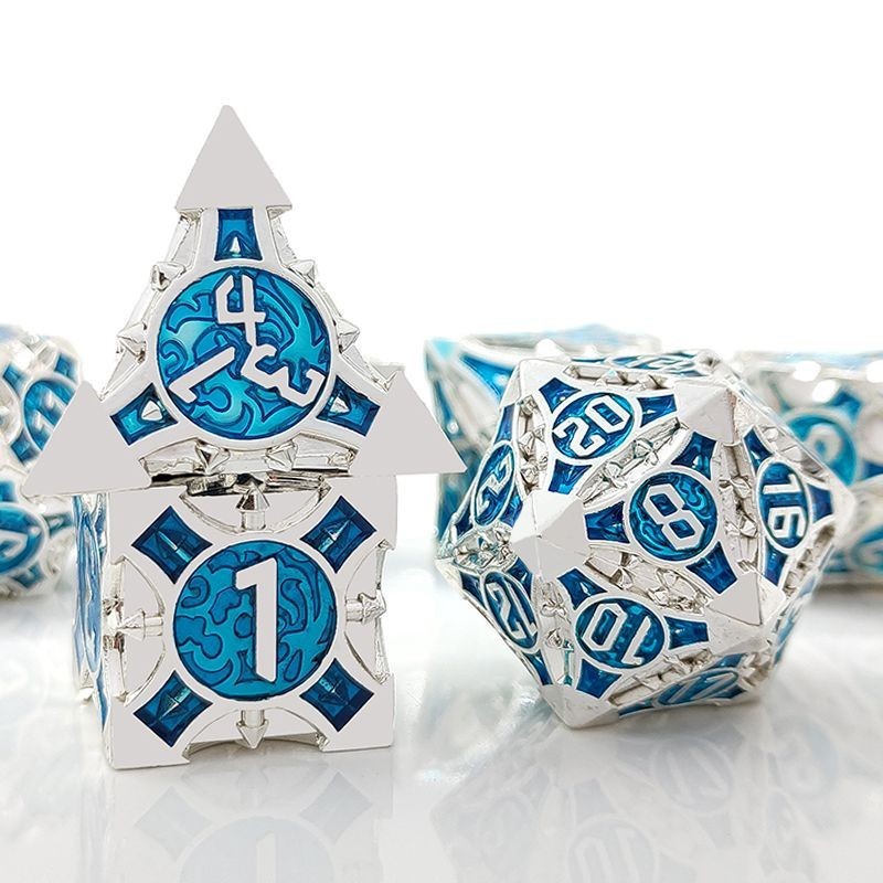 Set 7 xúc xắc đa diện phong cách Dùng Để Chơi Game RPG DND Dungeons Dragons Metal Running Group ...