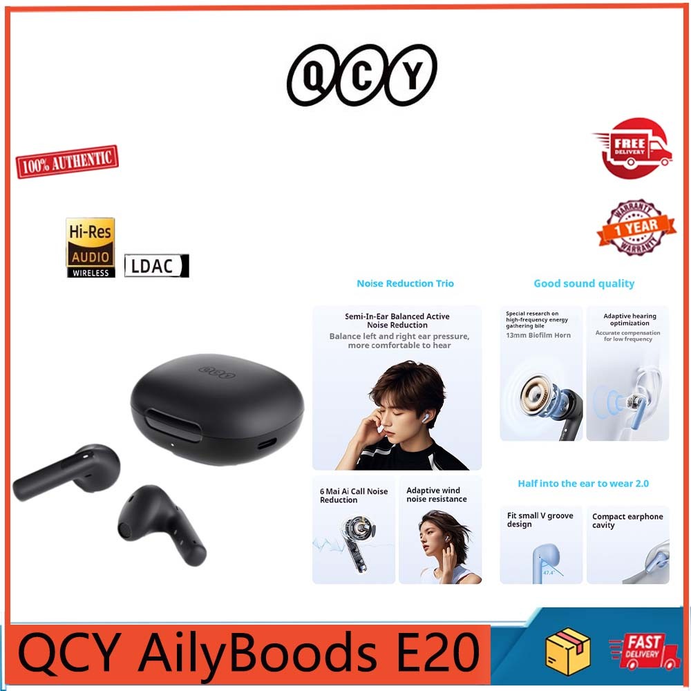 Qcy AilyBoods E20 bán trong tai ANC tai nghe Bluetooth không dây khử tiếng ồn chủ động, sáu ...