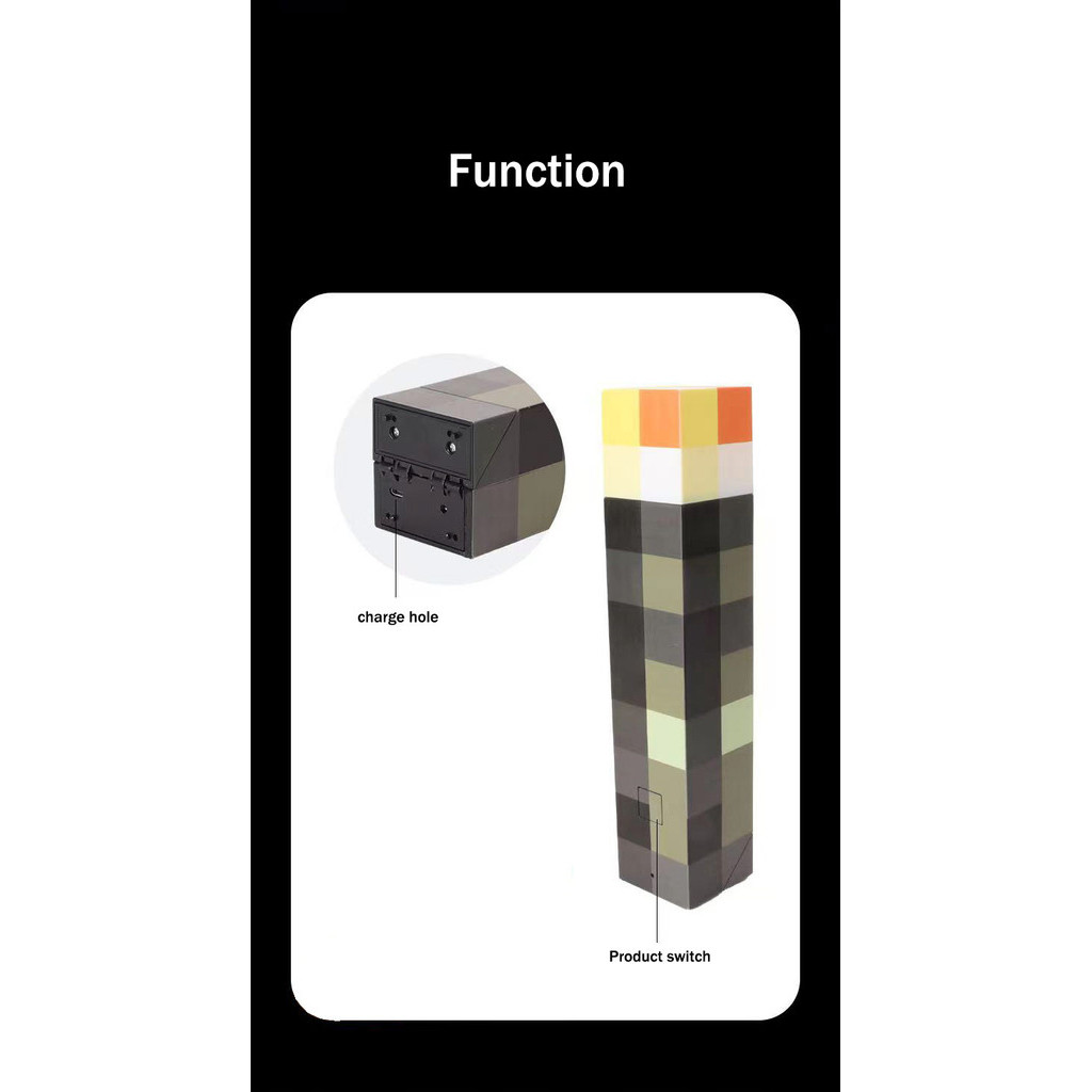 28cm Brownstone Pixel Torch Đèn pin ban đêm Đèn pin LED Minecraft cầm ...