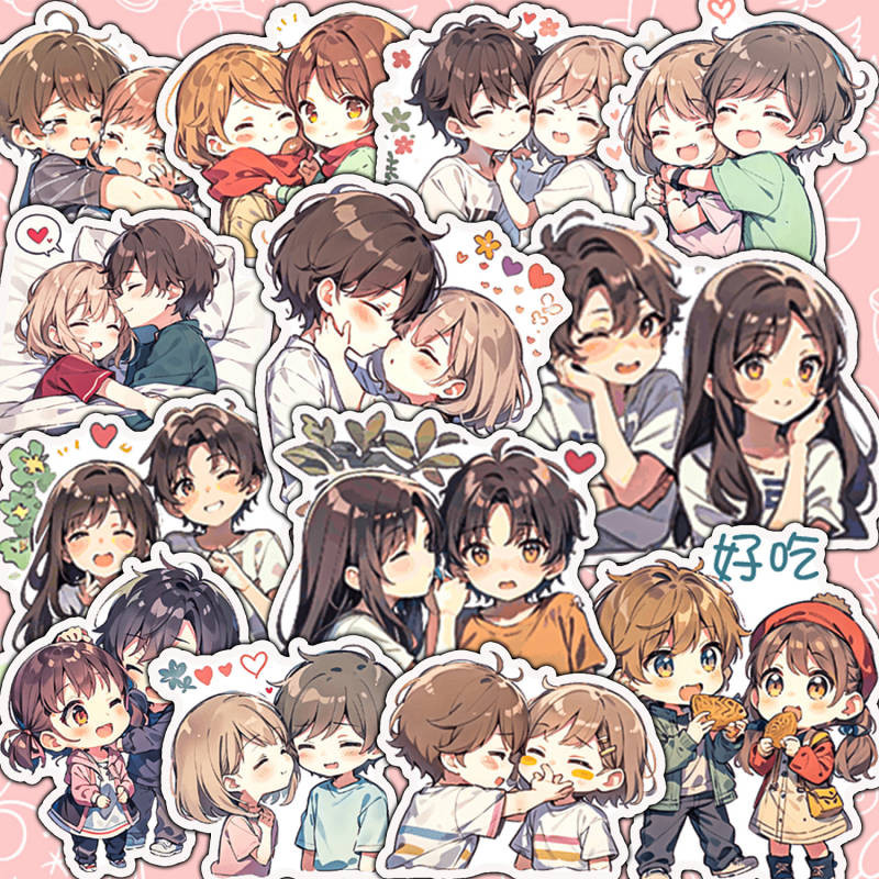 New Couple Ins Style Stickers Q Version Cute Couple Daily Waterproof ...