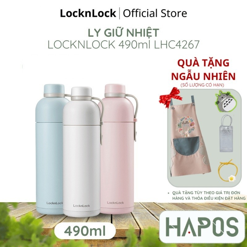 Bình giữ nhiệt LocknLock 490ml Chính hãng màu Pastel hiện đại, có quai xách, giữ nhiệt lâu ...