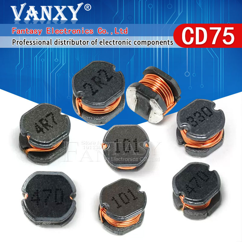 10 Chiếc CD75 SMD Điện Cuộn Cảm 1R0 1R5 2R2 3R3 4R7 6R8 100 150 220 330 ...