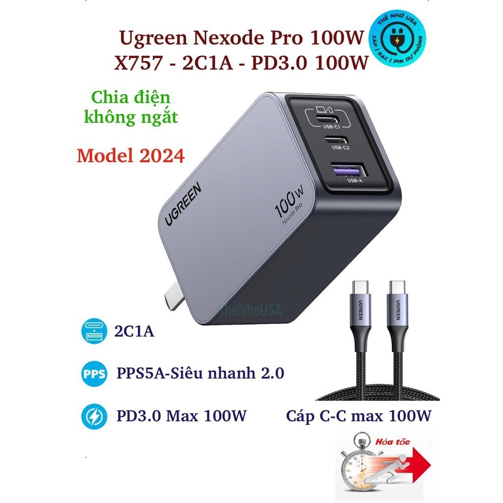 Củ sạc nhanh Ugreen 100W Nexode Pro 3 cổng 2C1A chia điện không ngắt PD PPS5A QC X757 | Shopee ...