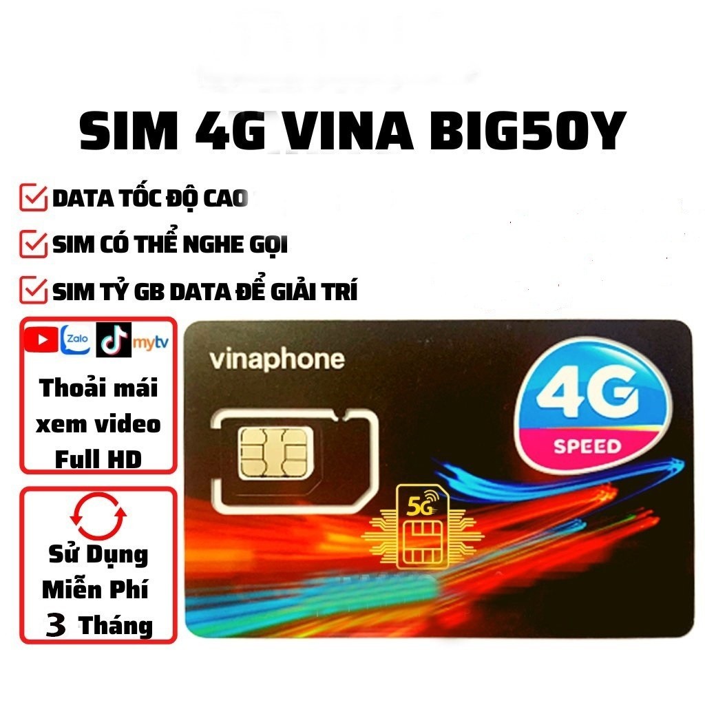 (Bảo Hành Hãng Vinaphone) Sim 4G Vinaphone Big50y Trọn Gói 3 Tháng 5GB Data 1 Ngày Miễn Phí xem ...