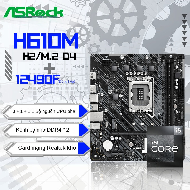 Bộ Bo Mạch Chủ Bo Mạch Chủ Itel I5 12490f Đóng Hộp CPU ASRock H610M-H2 ...
