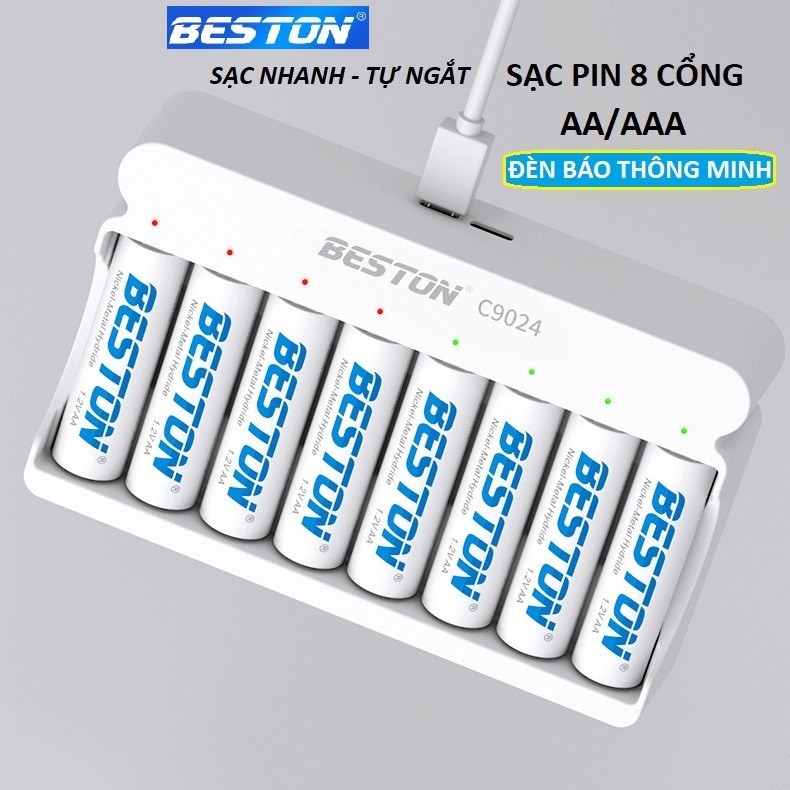 Pin sạc BESTON 1.2V AA AAA và bộ sạc pin BESTON 8 khay C9024 sạc nhanh ...