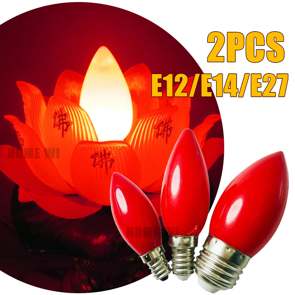 2 Bóng Đèn LED Hình Nến E12 / E14 / E27 Cho Phật Đỏ Sen Thần Phật Giáo ...