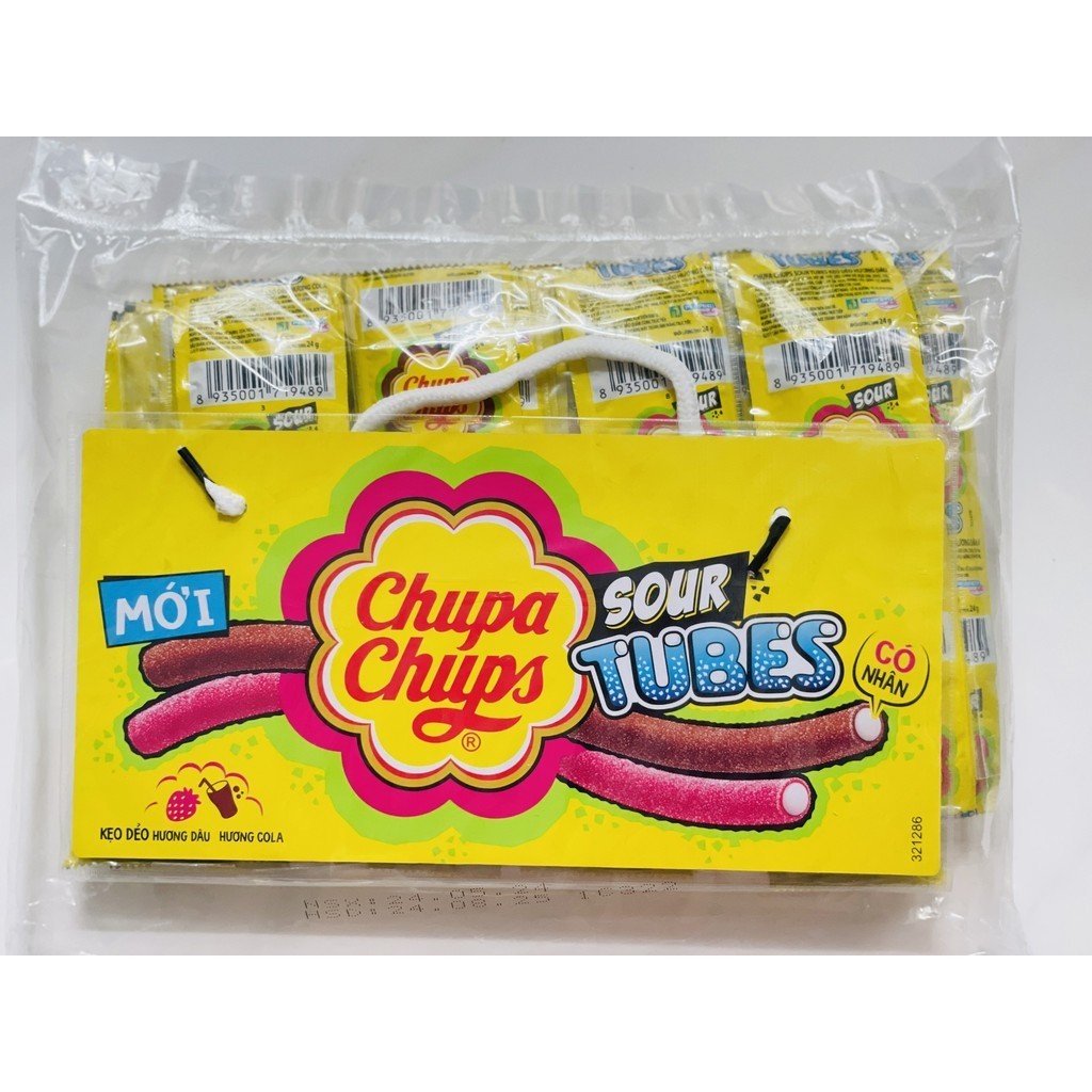 Kẹo dẻo Chupa Chups sour tubes, kẹo dẻo chua hình ống có nhân (lốc 24 ...