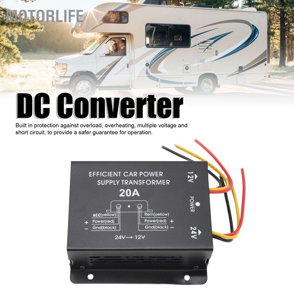 Motorlife Bộ chuyển đổi điện ô tô 20A 24V sang 12V DC nguồn cho bộ đàm ...