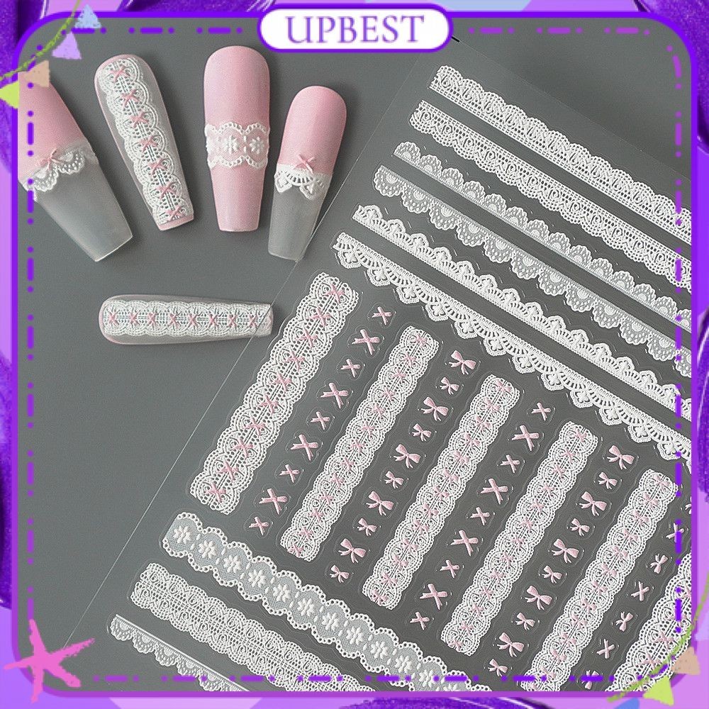 Nail Art Ren Tulle Bow Nail Sticker 5d Embossed Retro Ba Chiều Keo Dán ...