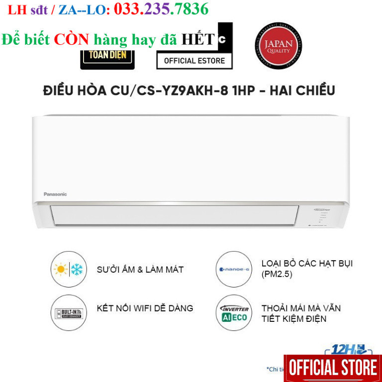 Điều hòa Panasonic Inverter CU/CS-YZ9AKH-8 - Công suất 1HP - Hai chiều ) | Shopee Việt Nam