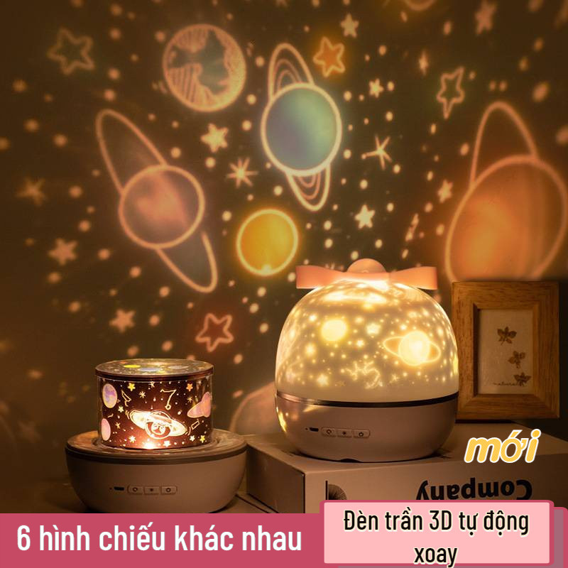 Đèn ngủ chiếu sao 3D, đèn chiếu trần tự động xoay phát nhạc LOA ...