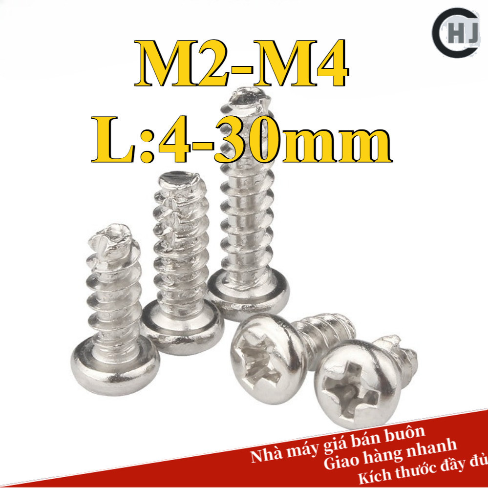 Vít răng thưa inox 304 Vít bắn gỗ pake đầu tròn,Vít gỗ Pt M2 / M2.3 / M2.6 / M3M3.5 / M4 * L4 ...