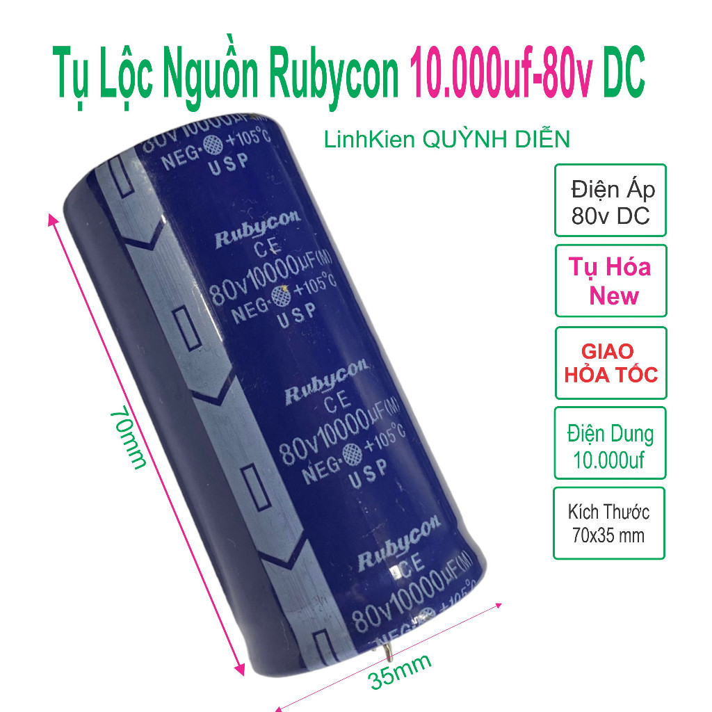 Tụ lọc nguồn rubycon 80v 10.000uf dùng trong thiết bị âm thanh, nguồn ...