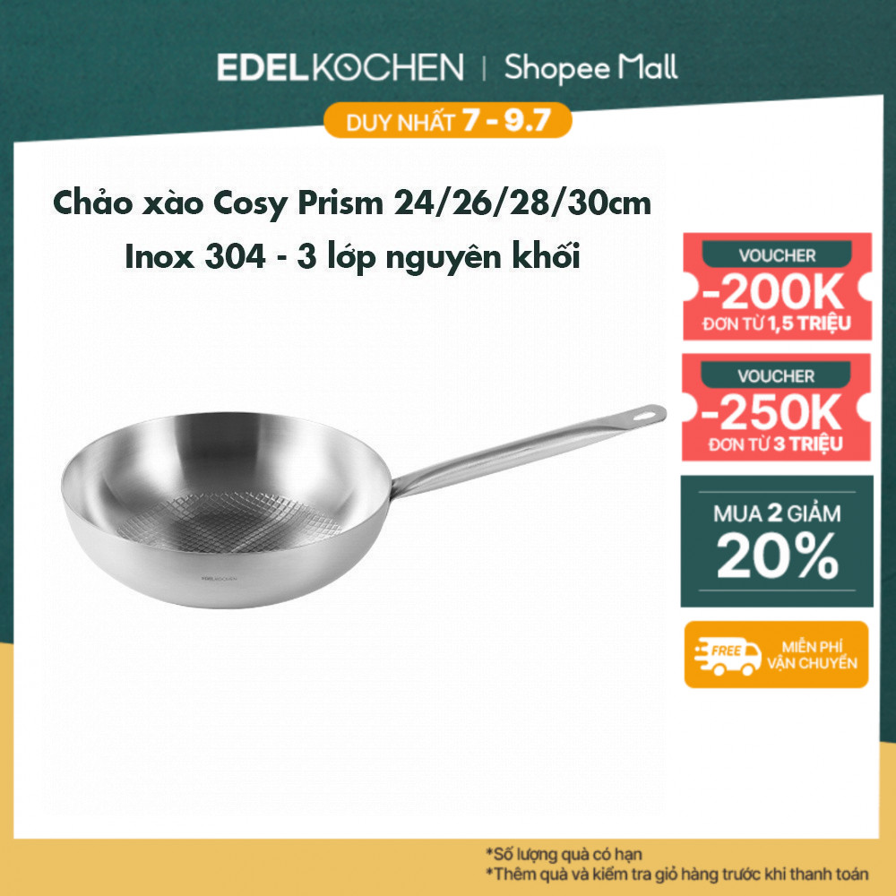 Chảo xào inox 3 lớp nguyên khối Edelkochen Cosy Prism Collection 24/26 ...