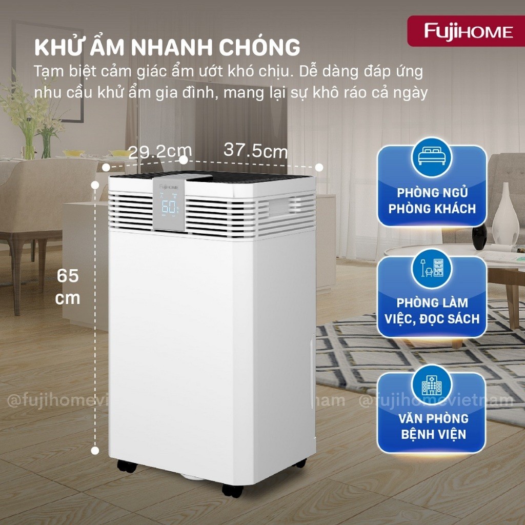 Máy hút ẩm 100m2 kèm lọc không khí HEPA, Ionizer Khử khuẩn UV FUJIHOME kết nối WIFI công nghiệp ...