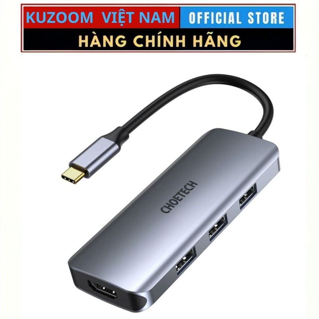 Hub chuyển đổi Type C 7 in 1 Choetech HUB-M19 (Type-C to HDMI+ USBx 3+ PD 100W +SD/TF)- Hàng ...