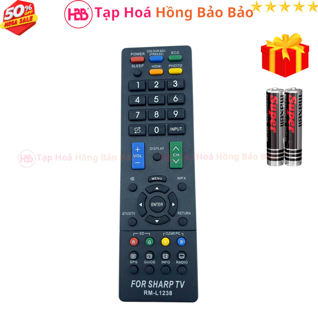 Remote điều khiển tivi SHARP Mã 02 RM-L1238, điều khiển TV SHARP - Tặng kèm pin - Tạp Hoá HBB ...