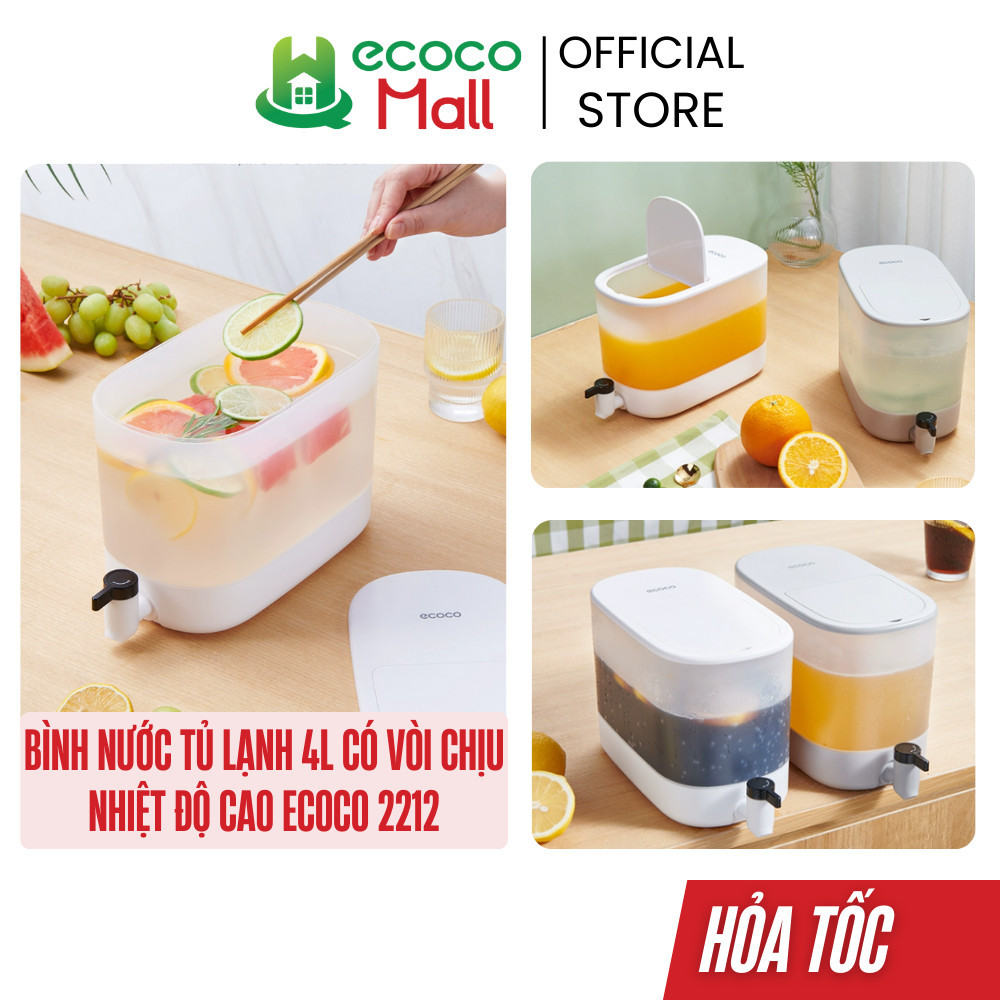 Bình nước tủ lạnh ECOCO 4L có vòi chịu nhiệt độ cao, đựng nước ép, trái cây cao cấp tiện dụng ...