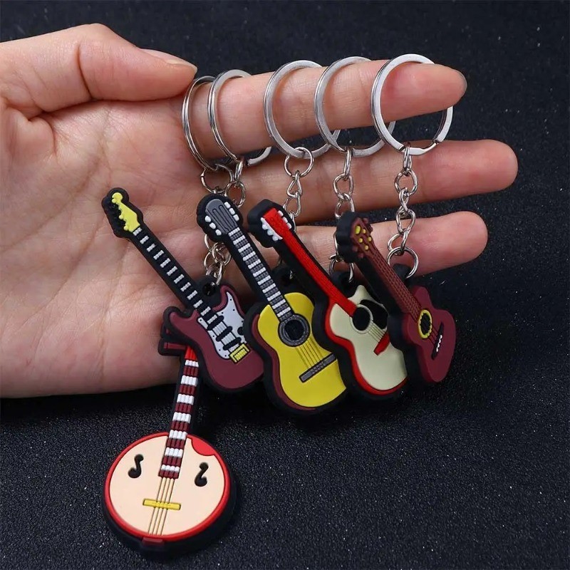 Sáng Tạo Mini Nhạc Cụ Móc Khóa PVC Cao Su Mềm Đàn Guitar Violin Mặt Dây ...