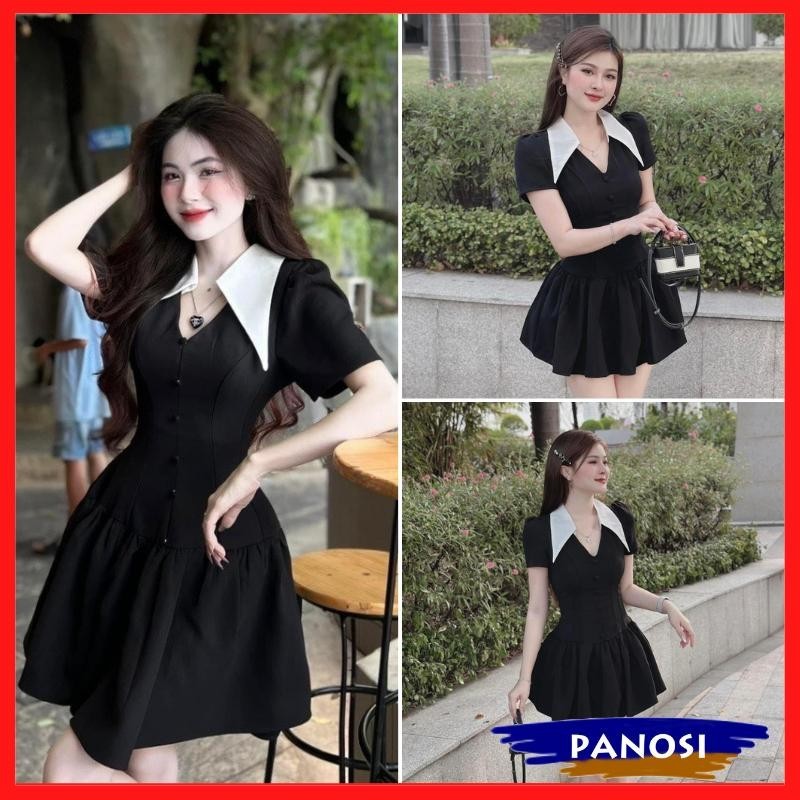 Váy nữ cổ lá nhọn thiết kế chiết eo siêu xinh, đầm công sở ngắn tay dáng xòe V870 PANOSI ...