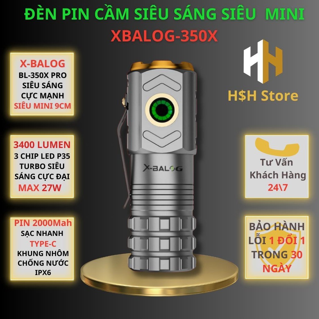 Đèn pin cầm tay XBALOG BL350X PRO mini siêu sáng vỏ nhôm chống nước ...