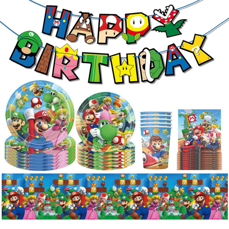 Super Mario Bros Theme Disposable Tableware Sets for Decorating Kids ...
