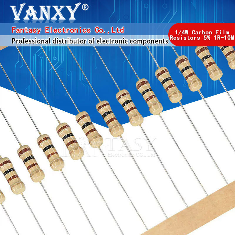 1000 Chiếc 1 / 4W Phim Carbon Điện Trở 5% 1R-10M 10R 47R 100R 220R 1K 10K 4K7 100K 560K 1M 3M3 ...