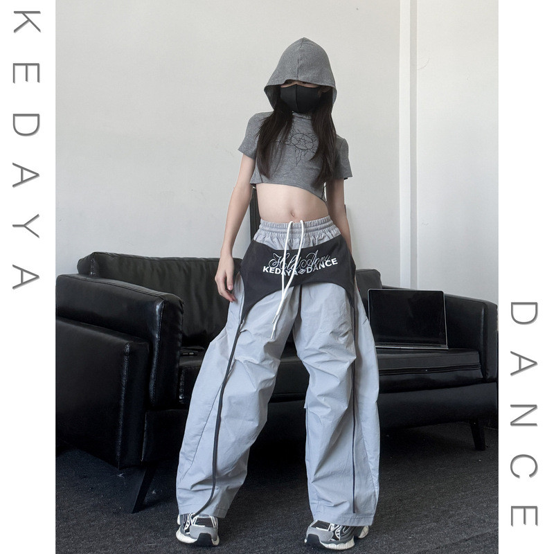 [KeDaYa] Hàng có sẵn, áo phông tay ngắn màu xám của Mỹ, quần ống rộng ...