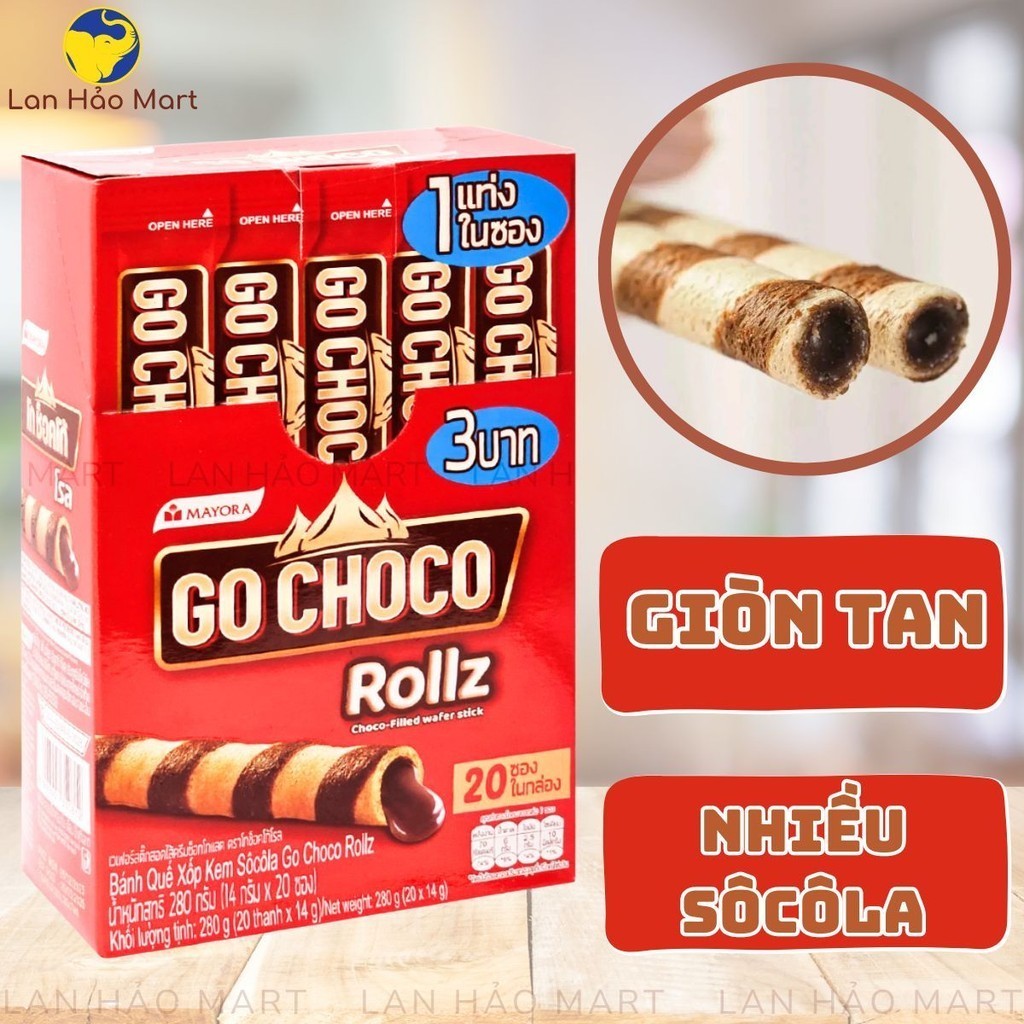 Bánh Quế Xốp Kem Socola Go Choco Rollz Indonesia Hộp 280g (20 Thanh x 14g) - Lan Hảo Mart ...